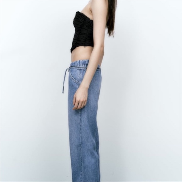 Zara | Jeans | Zara Trf Elastic Waist Denim Pants | Poshmark